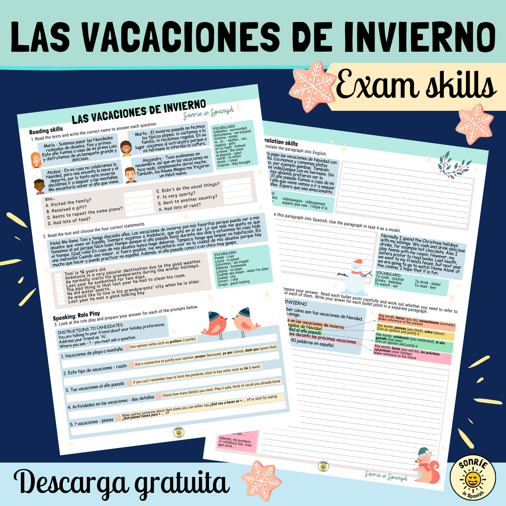 Las vacaciones de invierno. GCSE Skills. Reading, speaking, translation ...