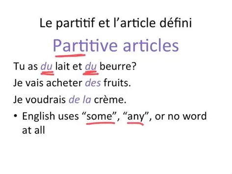 A* A Level French REVISION THE PARTITIVE ARTICLE: de, du de la, d', des ...