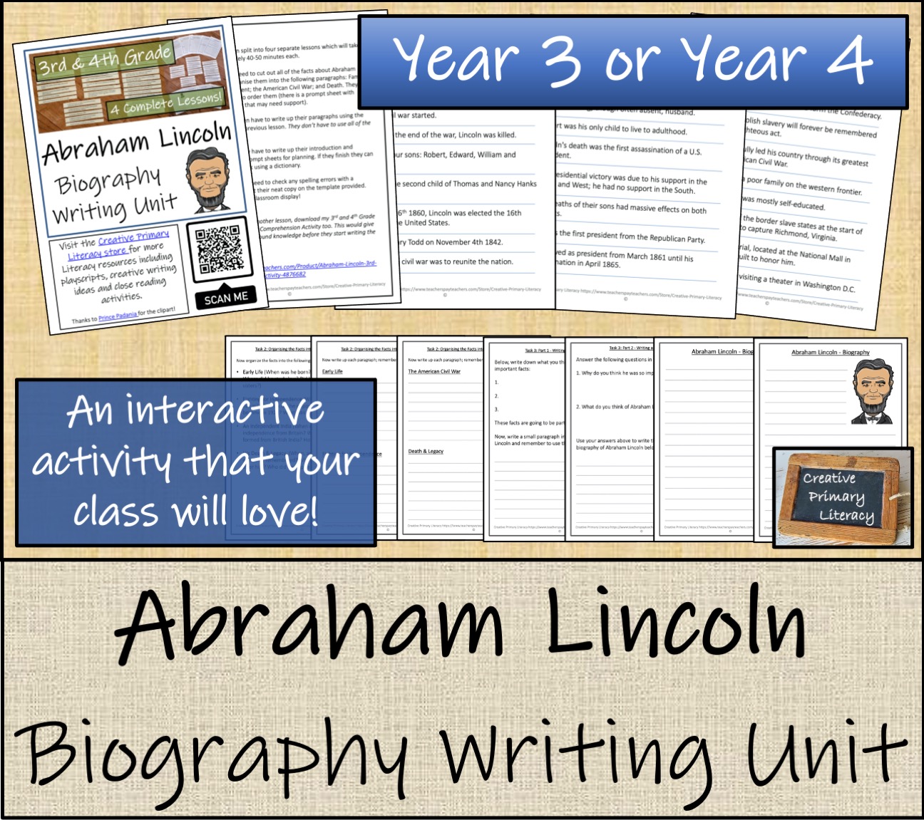 Year 3 or Year 4 Abraham Lincoln Biography Writing Unit | Teaching ...