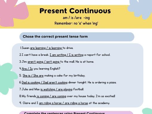 Present Continuous - Free Handout via Email Sign-Up | Teaching Resources