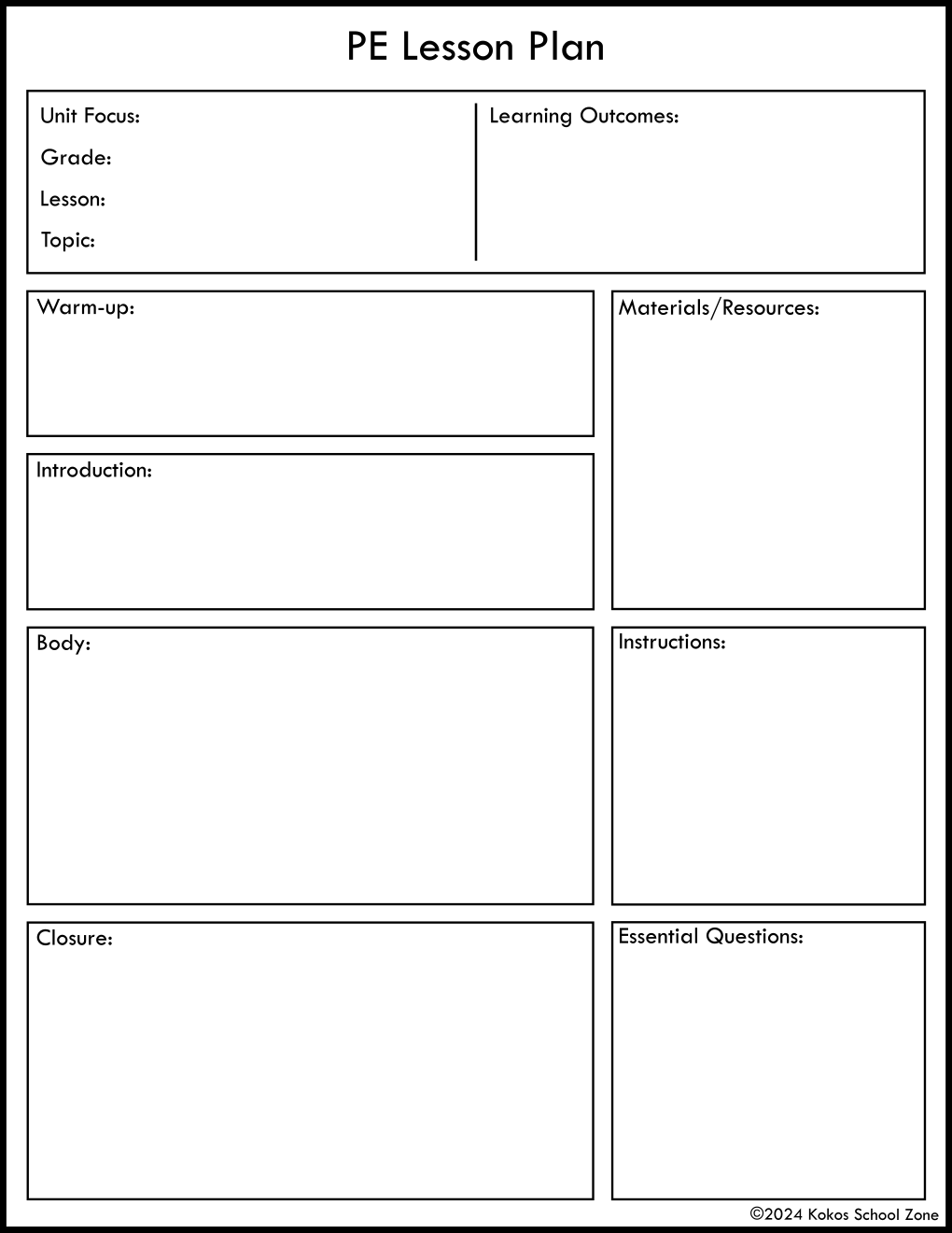 Physical Education Lesson Plan Template - Printable | Teaching Resources