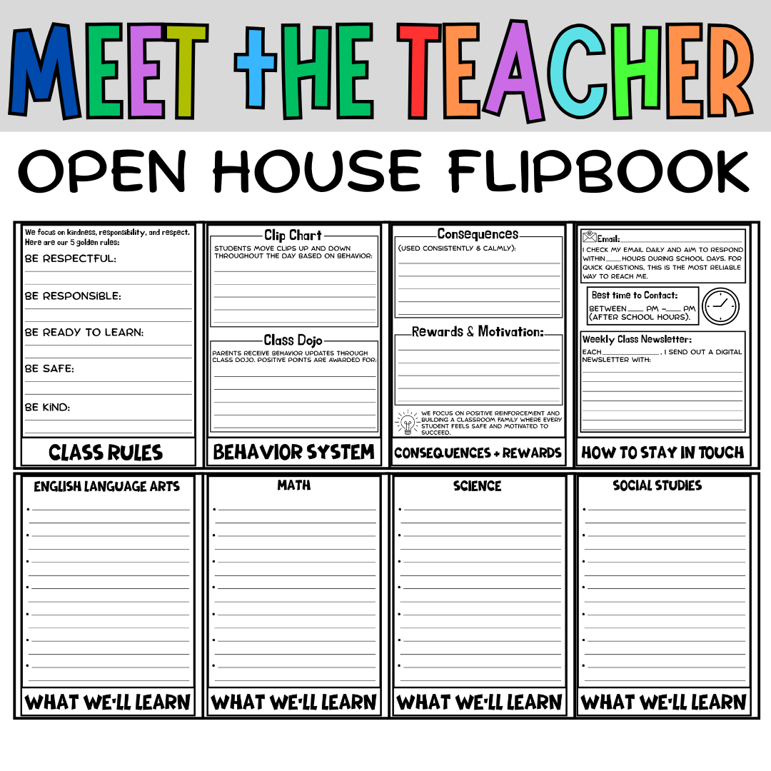 Meet the Teacher Flipbook | Back to School Open House Craft | All About ...