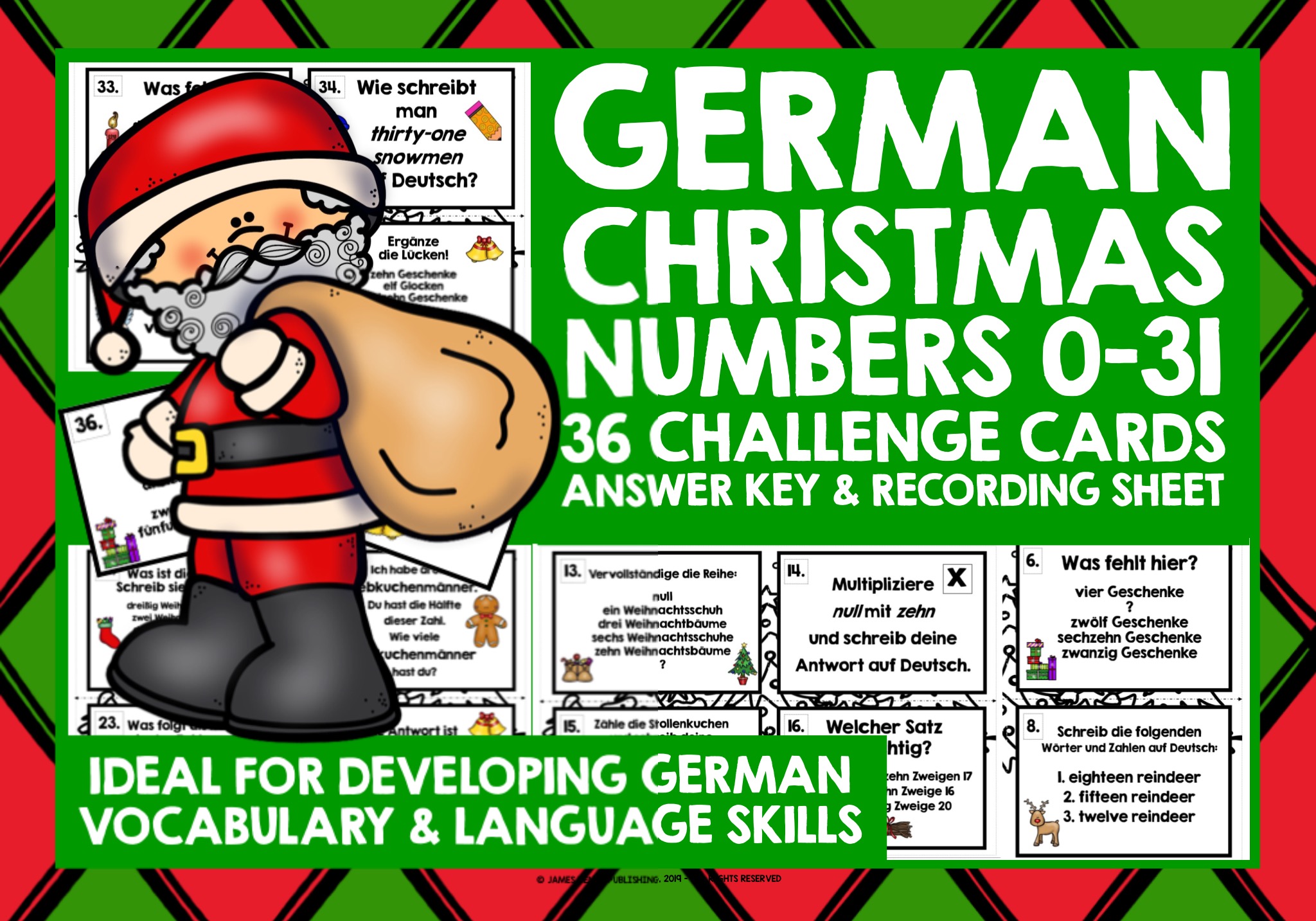 GERMAN CHRISTMAS NUMBERS 0-31 CHALLENGE CARDS | Teaching Resources