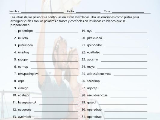 Linking Words and Connectors Jumbled Words Spanish Worksheet | Teaching ...