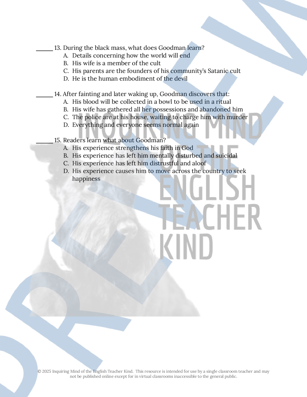 "Young Goodman Brown" by Nathaniel Hawthorne Quiz and Answer Key ...