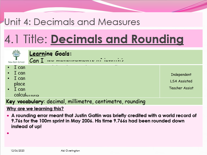 Year 7 Decimals and Measures | Teaching Resources