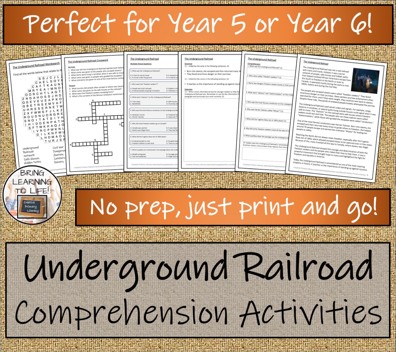Underground Railroad Reading Comprehension Activities | Year 5 or Year ...