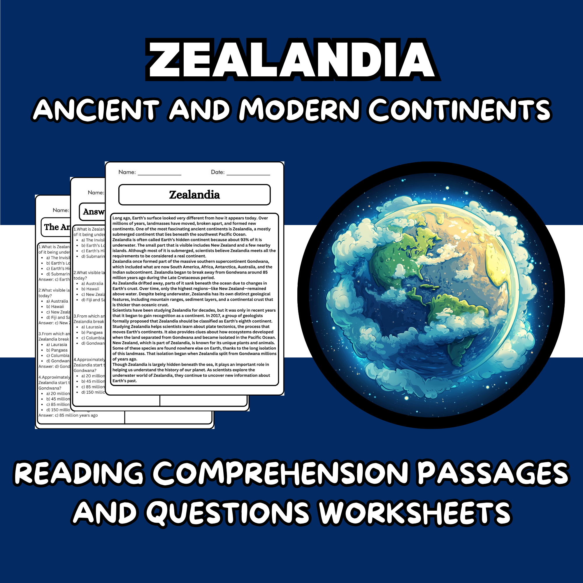 Zealandia - Ancient and Modern Continents Reading Comprehension ...
