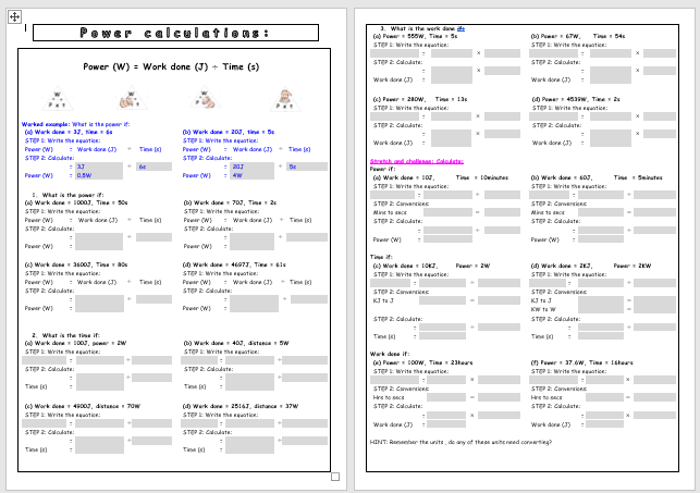 Year 7 Energy - L10 Energy calculations (Worksheet) | Teaching Resources