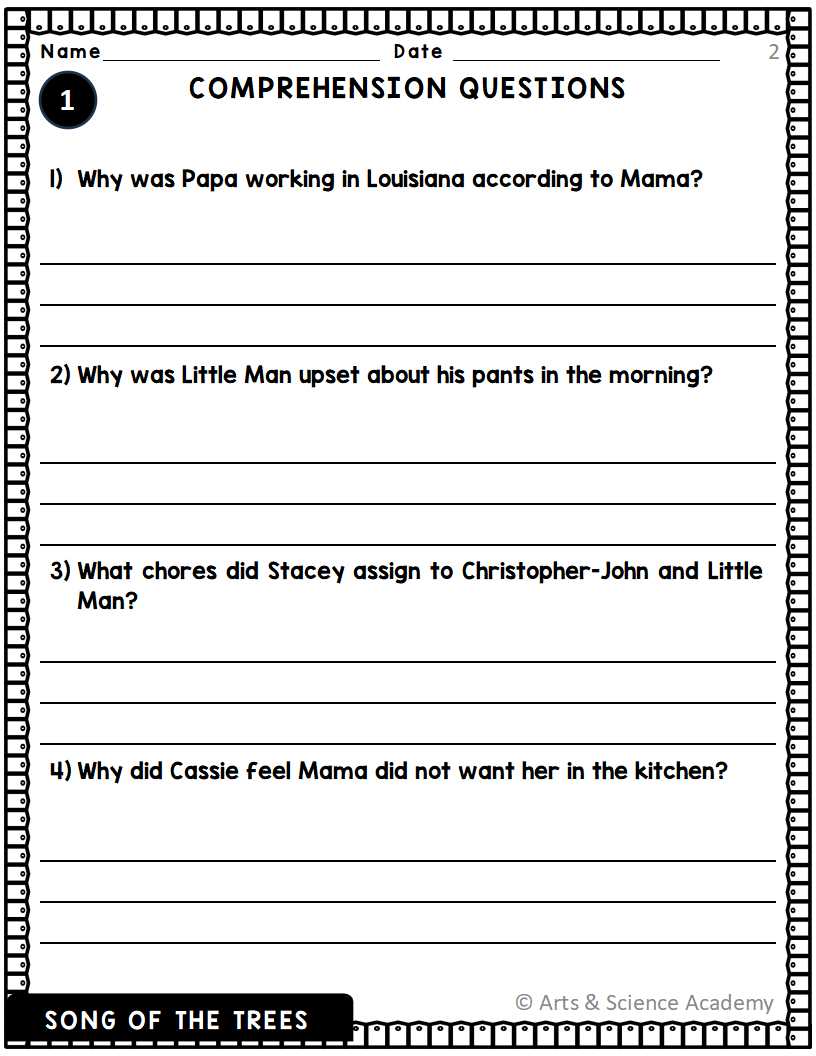 SONG OF THE TREES Novel Study Comprehension, Critical Thinking, Vocab ...
