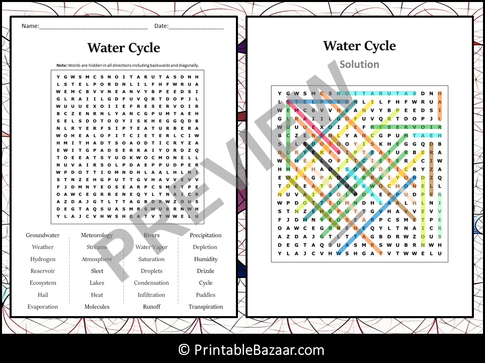 Water Cycle Word Search Puzzle Worksheet Activity | Teaching Resources