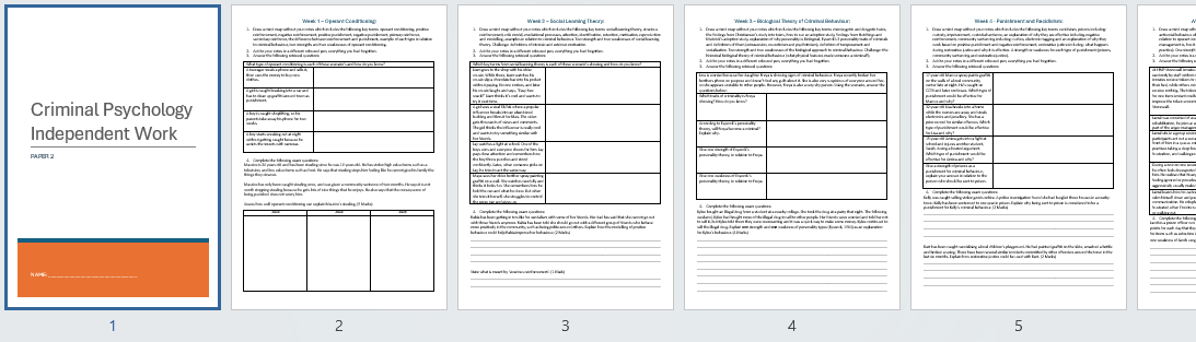 Criminal Psychology Homework Booklet | Teaching Resources