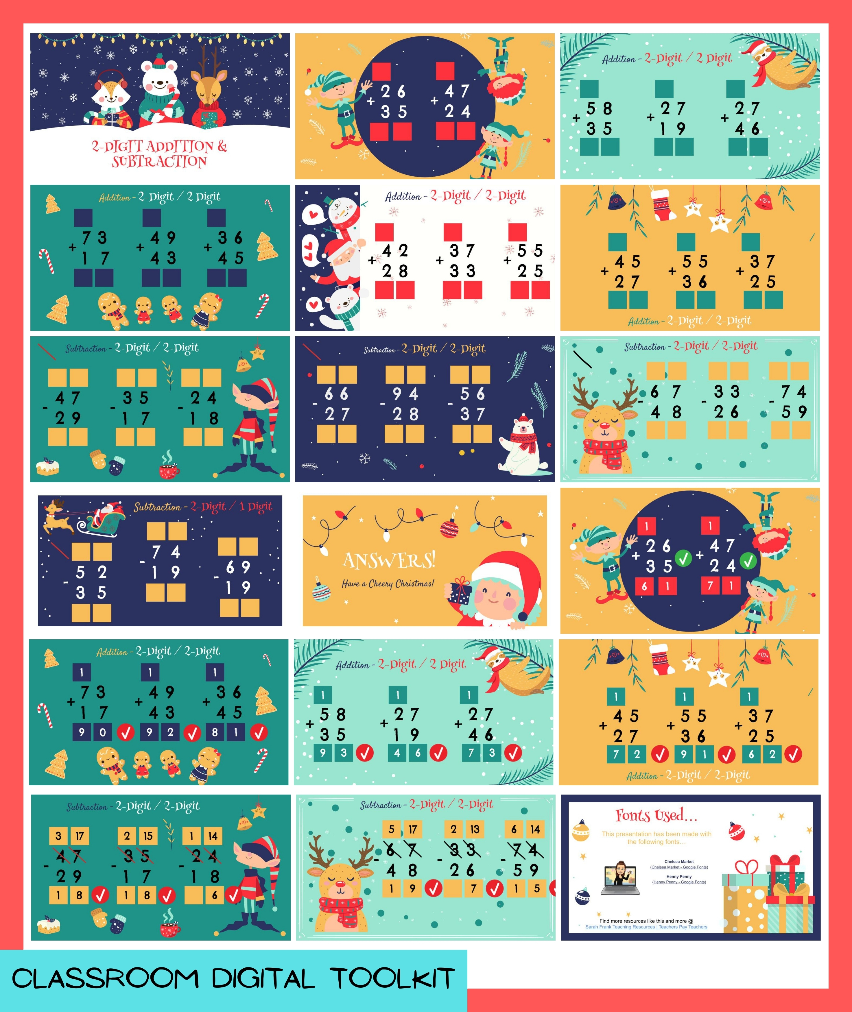 2-Digit and 2-Digit ADDITION & SUBTRACTION - CHRISTMAS THEMED (Google ...