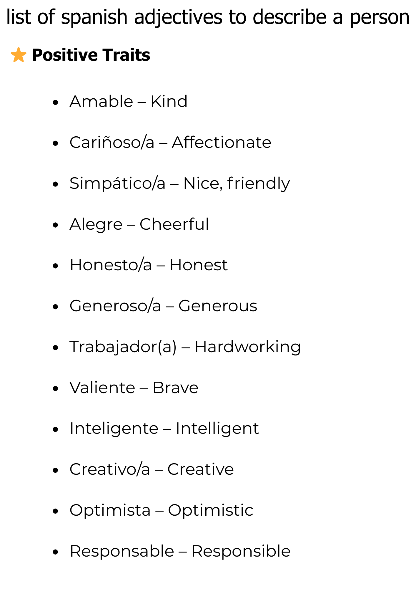 list of spanish adjectives to describe a person | Teaching Resources