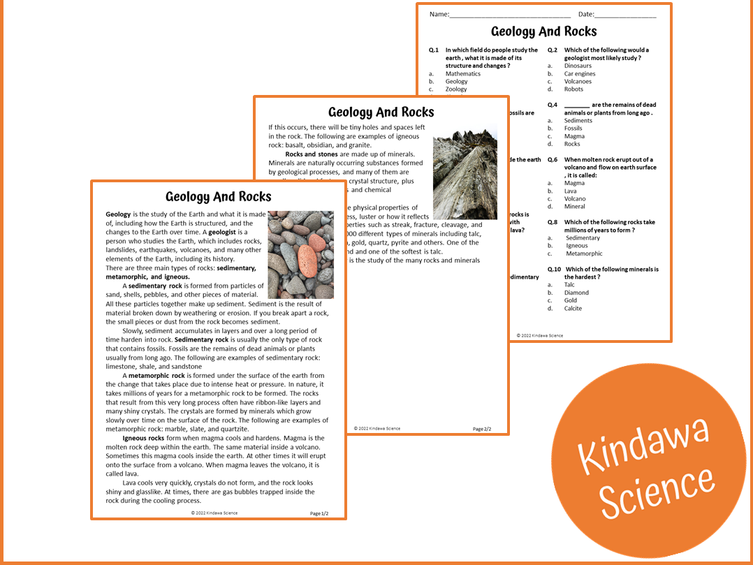Geology And Rocks Reading Comprehension Passage And Questions PDF