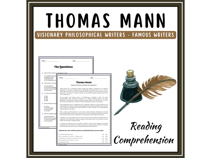 Thomas Mann Reading Comprehension Passages & Questions Worksheets ...