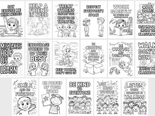 25 Classroom Rules Coloring Pages Quotes A4 Printable Activity Sheet ...