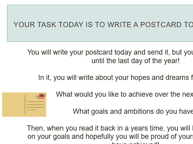 Transition/new school year activity - set goals for the year - postcard ...