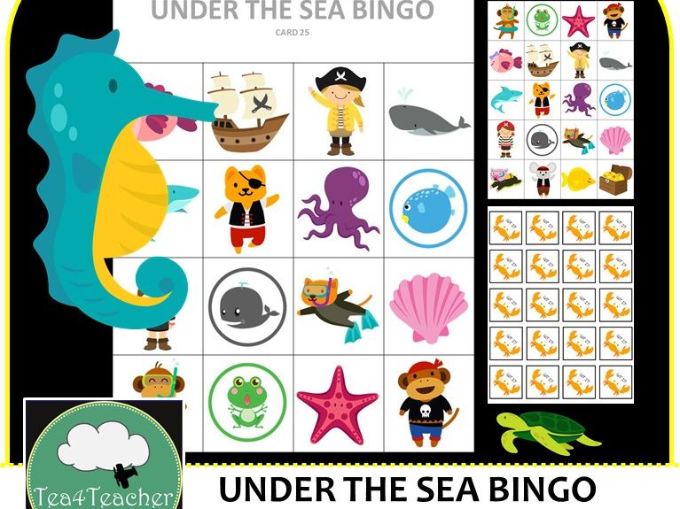 Under the Sea Bingo - Cute Ocean Themed Bingo Game for Preschool & K-2 ...