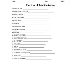 The Rise of Totalitarianism Word Scramble for World History | Teaching ...