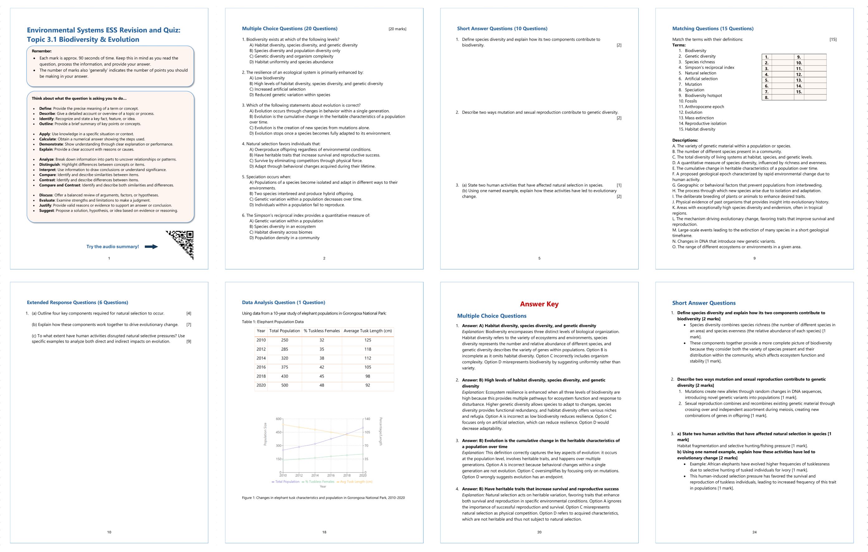 IB DP ESS 3.1 Biodiversity & Evolution: Quiz & Revision Worksheets ...