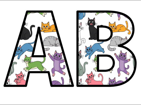 Cartoon Colorful Cats Art Lettering Set Display Title Letters Numbers ...