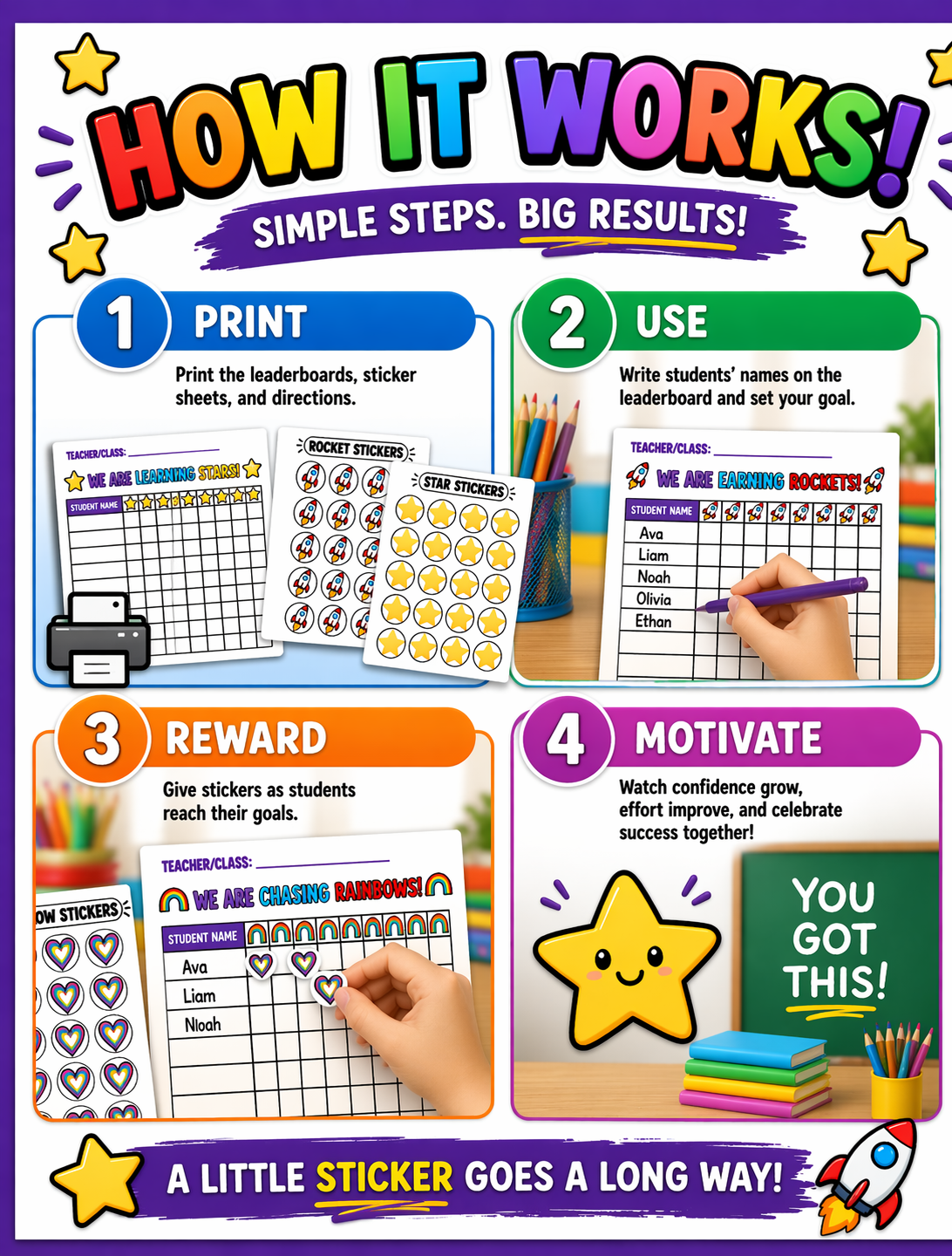 Kindergarten & 1st Grade Leaderboard Reward System, Printable Sticker ...