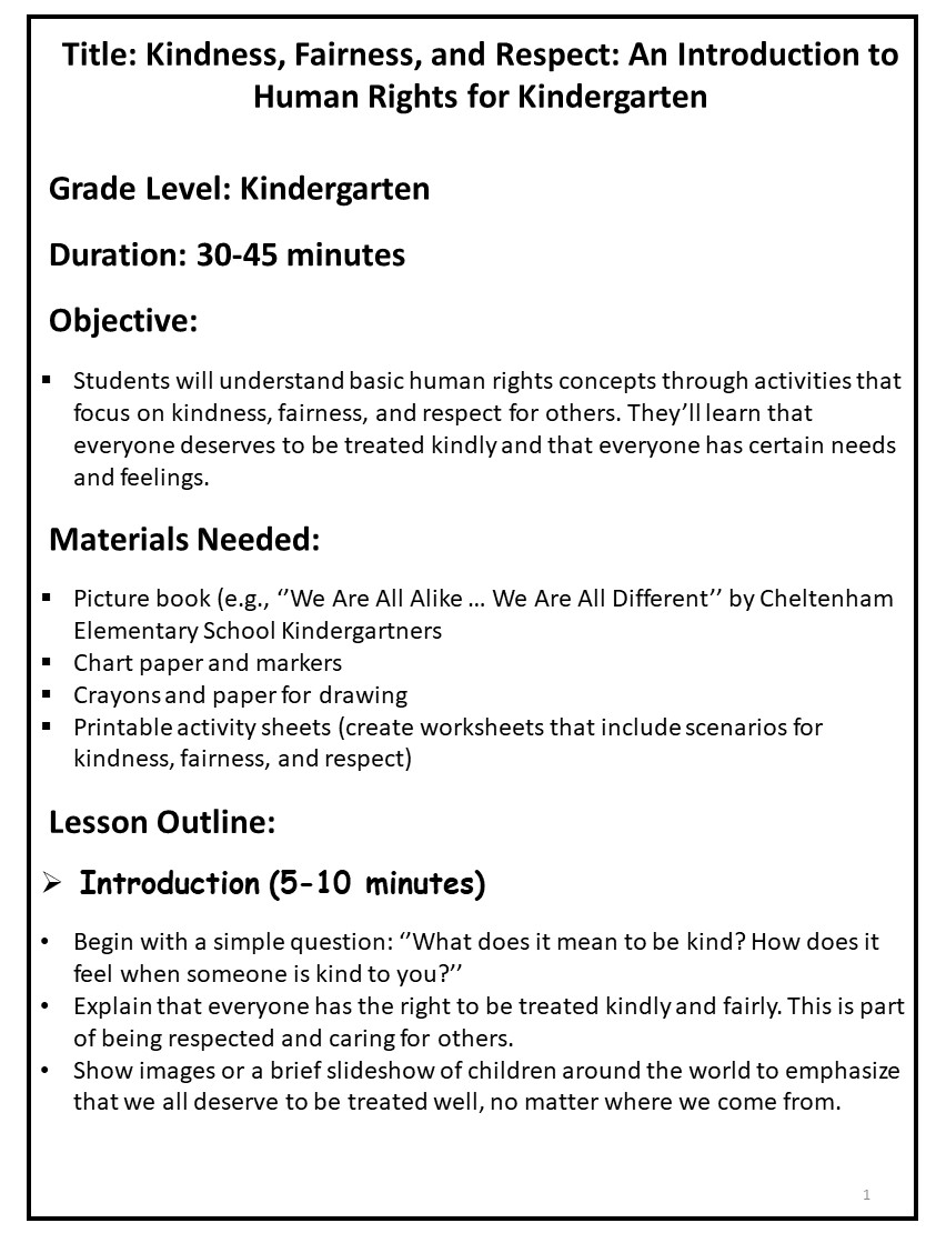 Human Rights Day lesson Plan | Kindness, Fairness & Respect | Ages 4-5 ...
