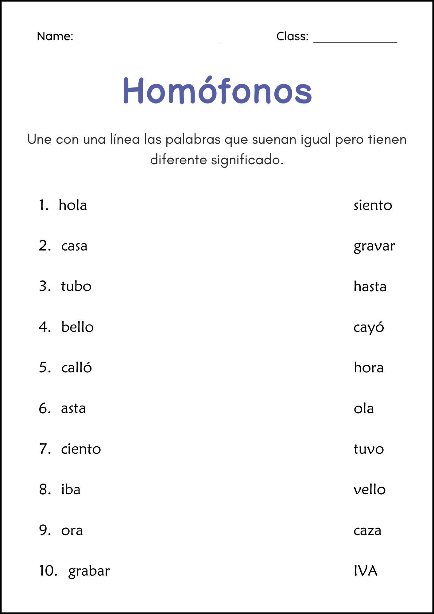 Hoja de Trabajo Sobre Homófonos - Homophones Grammar Worksheets in ...
