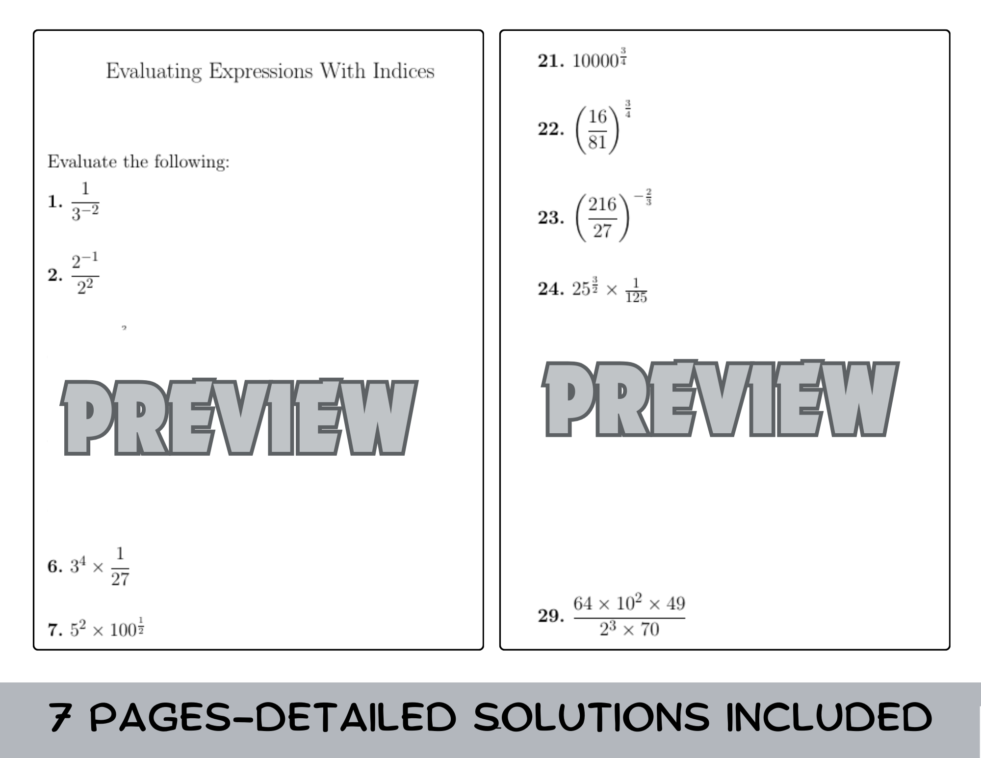 Evaluating Expressions With Indices Worksheet (with solutions ...