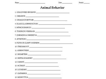 Animal Behavior Word Scramble for Biology II | Teaching Resources
