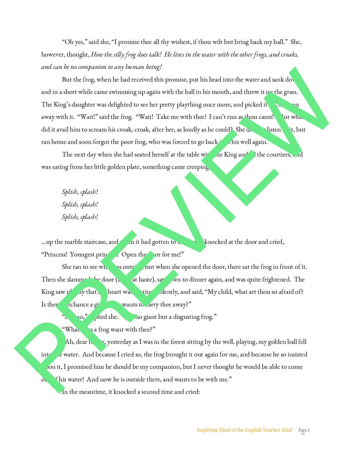 Close Reading of "The Frog King" by the Brothers Grimm (Fairy Tale for ...