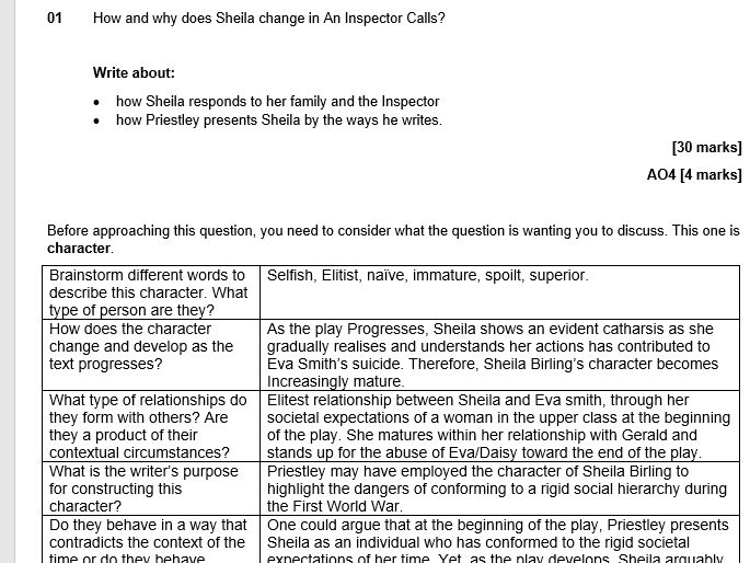 An Inspector Calls Past Paper booklet | Teaching Resources