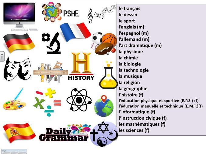 French Introduction To School Subjects Teaching Resources