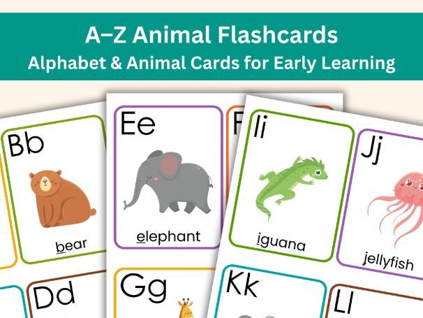 A–Z Animal Flashcards | 26 Alphabet Letters & Animal Names for Early ...