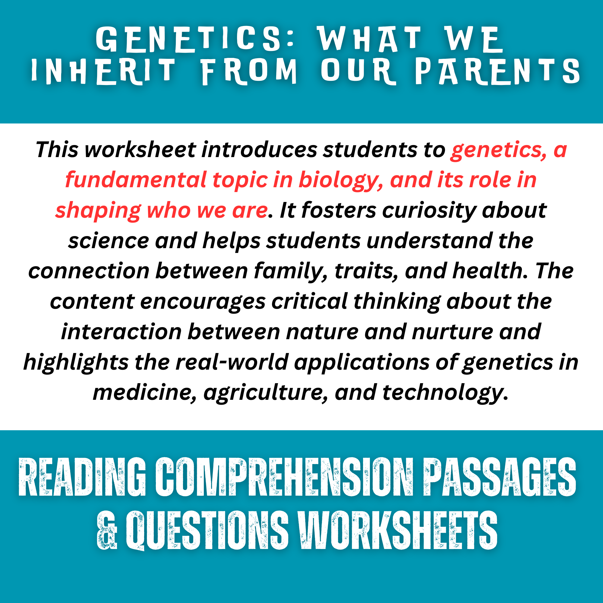 Genetics - What We Inherit from Our Parents - Health Reading Worksheet ...