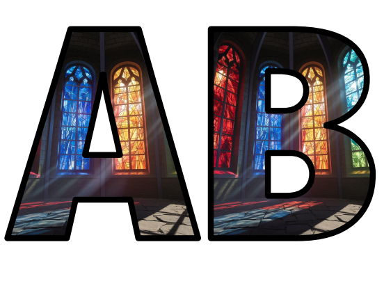 Church Stained Glass Windows Design Beautiful Art Lettering Set Display ...