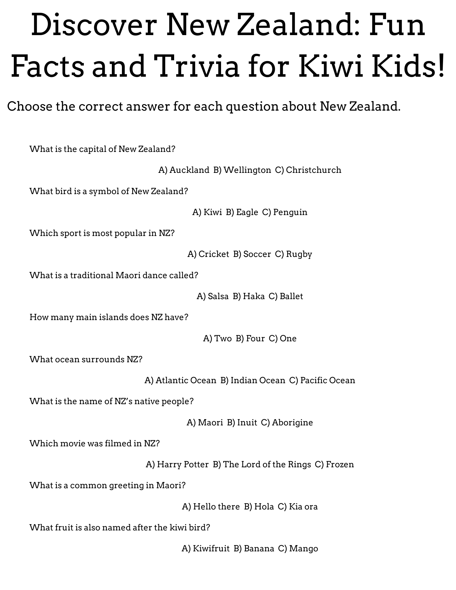 New Zealand trivia questions for kids | Teaching Resources