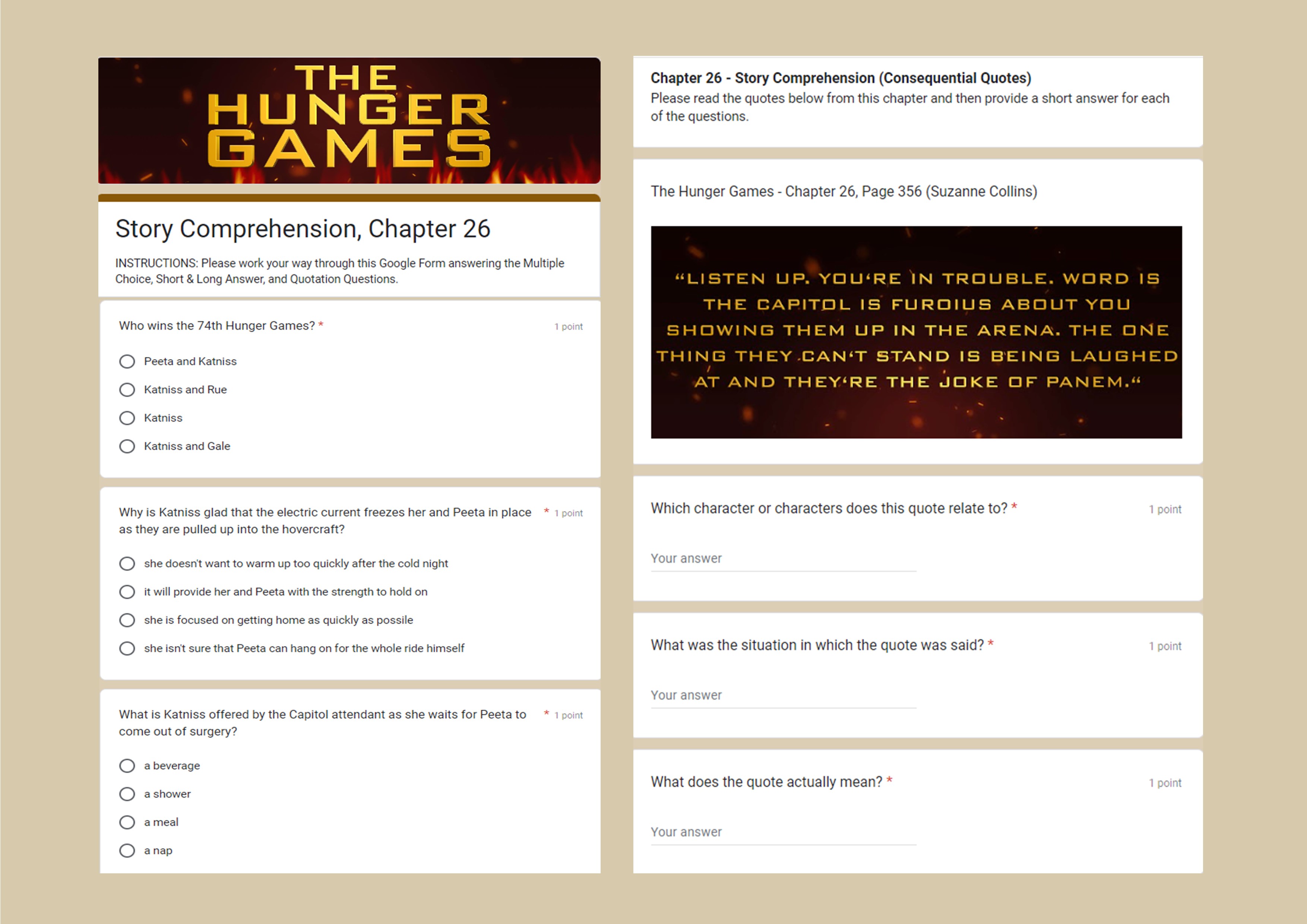 Story Comprehension: for Part 3 of The Hunger Games - Literary Module ...