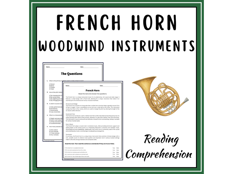 French Horn Reading Comprehension Passages & Questions Worksheets ...
