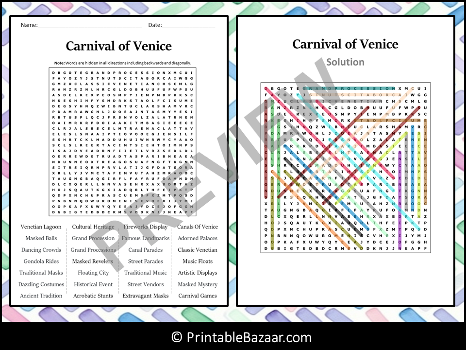 Carnival of Venice Word Search Puzzle Worksheet Activity | Teaching ...