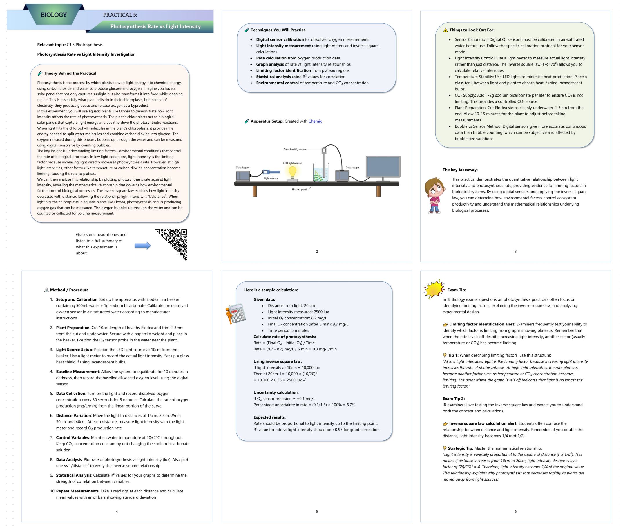 IB DP Biology Photosynthesis Light Energy and Reaction Rate Lab Notes ...