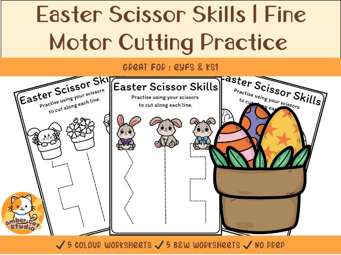 Easter Scissor Skills | Fine Motor Cutting Practice Worksheets | EYFS ...
