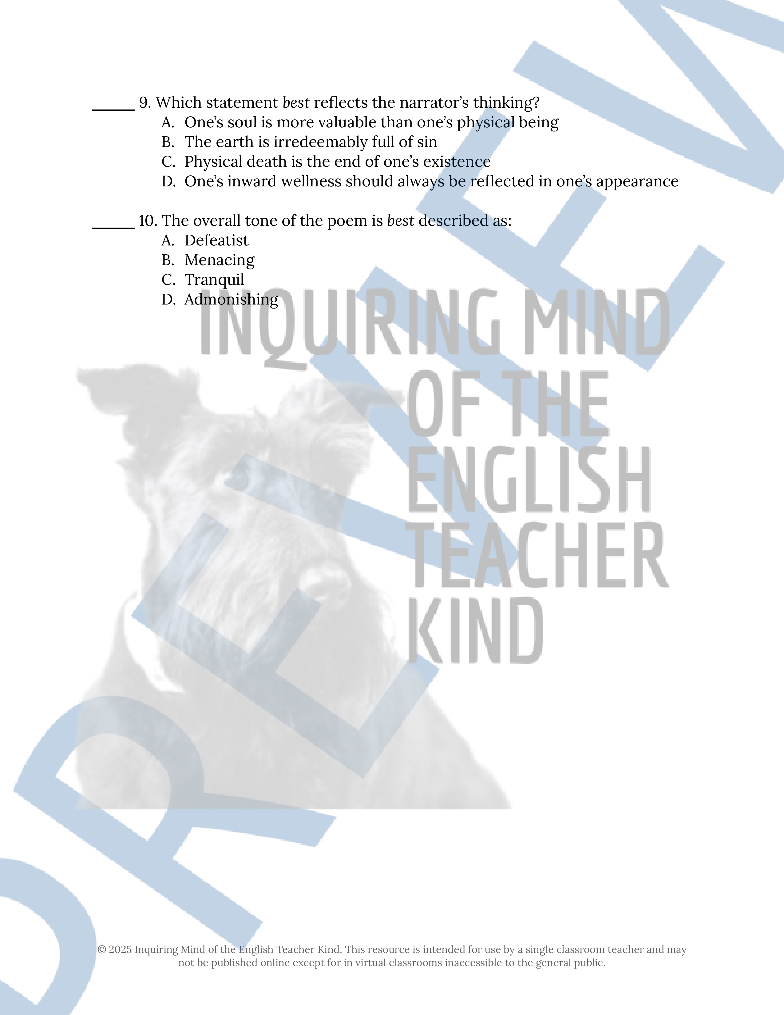 Shakespeare's Sonnet 146 Close Reading Worksheet and Answer Key ...