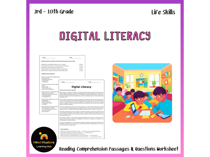 Digital Literacy Reading Comprehension Passages & Questions Worksheets ...