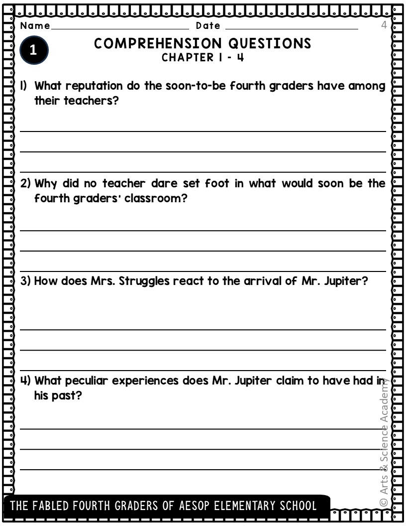 THE FABLED FOURTH GRADERS OF AESOP ELEMENTARY SCHOOL Novel Study ...