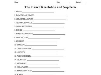 The French Revolution and Napoleon Vocabulary Word Scramble for World ...