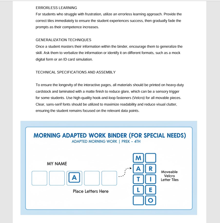 Morning Adapted Work Binder (for Special Needs) l Adapted Morning Work ...