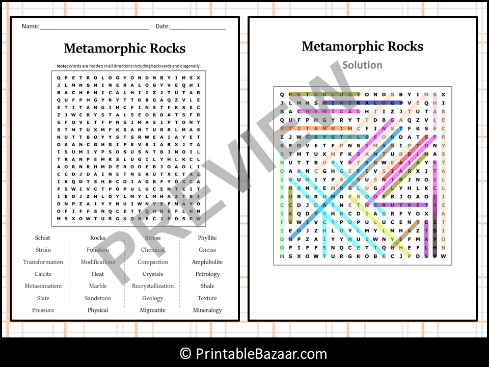 Metamorphic Rocks Word Search Puzzle Worksheet Activity | Teaching ...