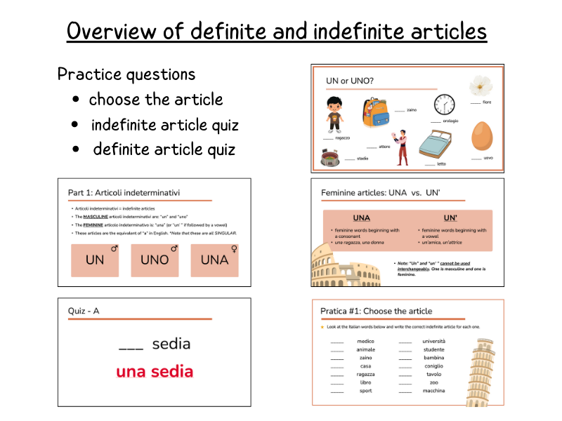 Italian Definite and Indefinite Articles - PPT Presentation - Grammar ...